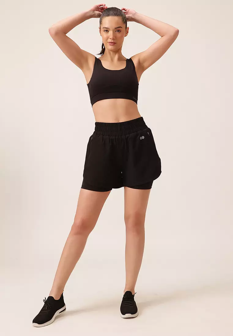 Buy Clovia Clovia Snug Fit Active High Rise Running Shorts in Black ...