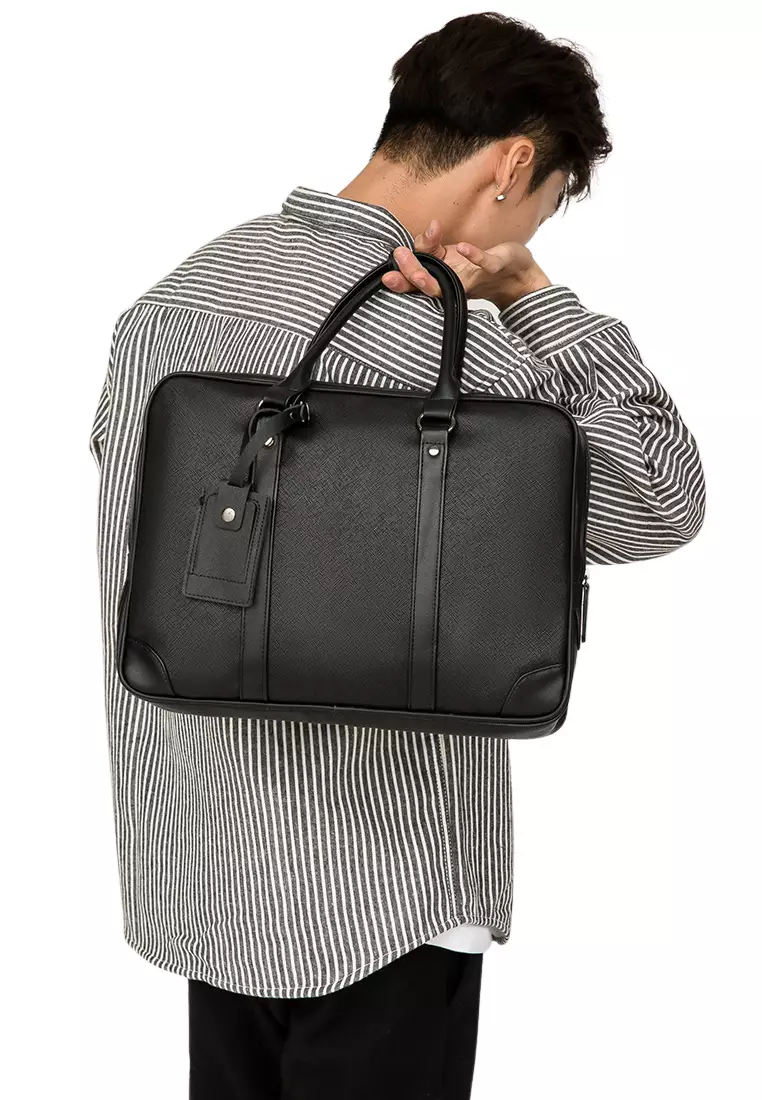 Buy Lara Men's Business Plain Zipper Briefcase - Black Online | ZALORA ...