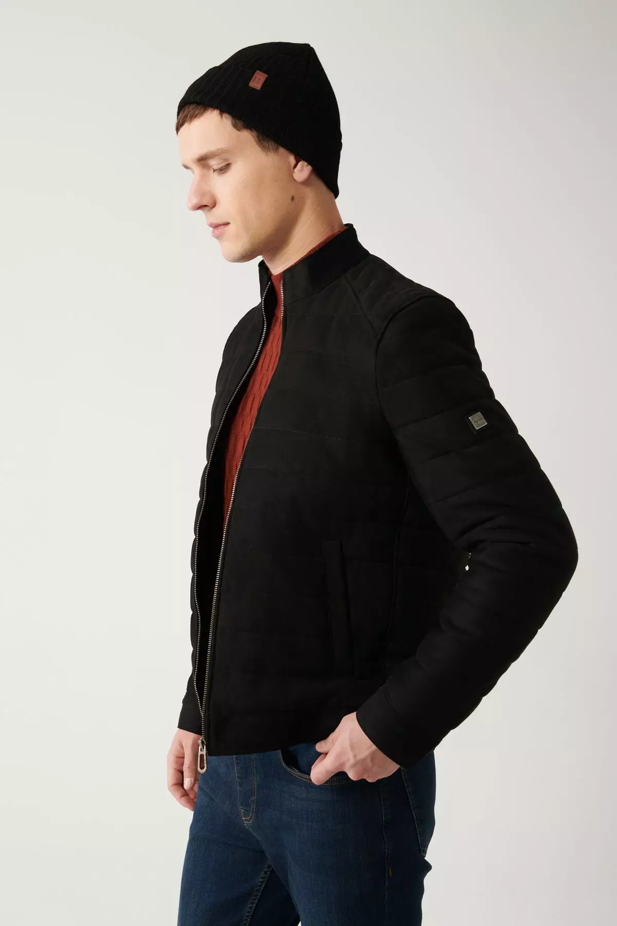 Buy Avva Men's Black Stand Collar Quilted Fiber Thin Coat A32Y6097 2025 ...