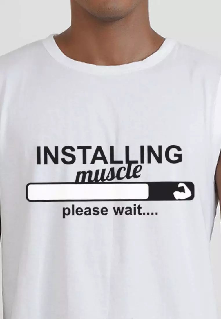 Buy QuirkyT Installing Muscle White Cotton Sleeveless Workout/Training ...