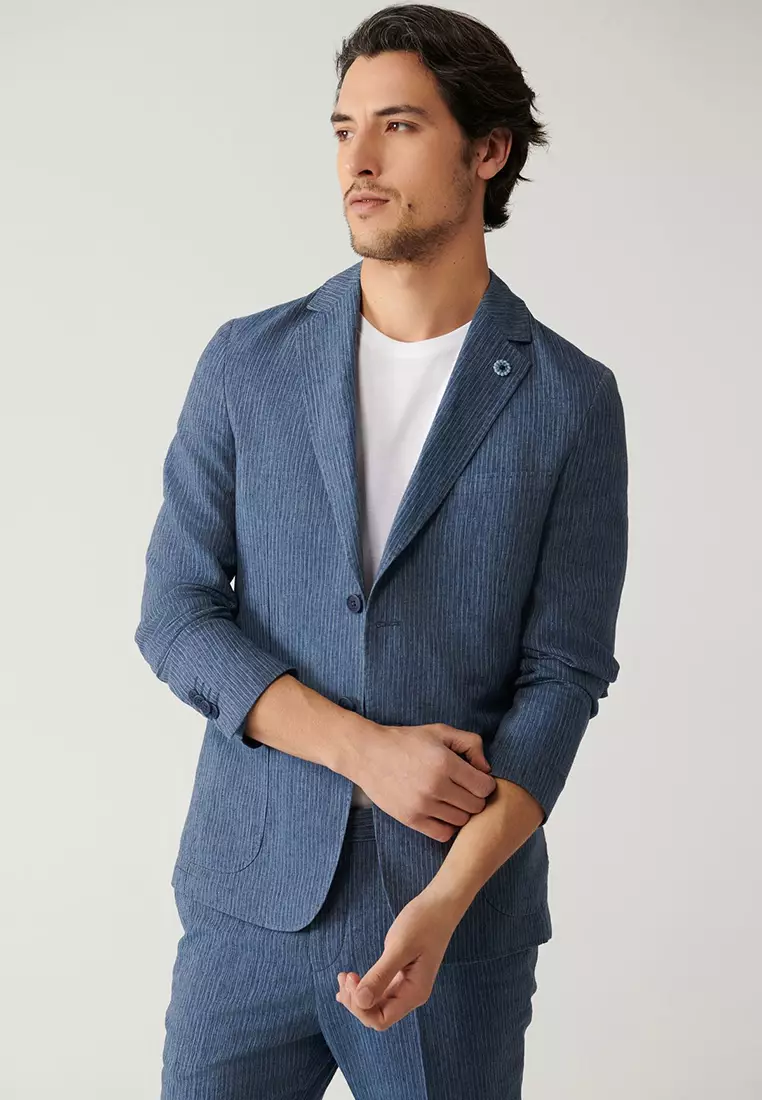 Buy Avva Men's Blue Unlined Linen Touch Suit Jacket A41Y4060 Online ...