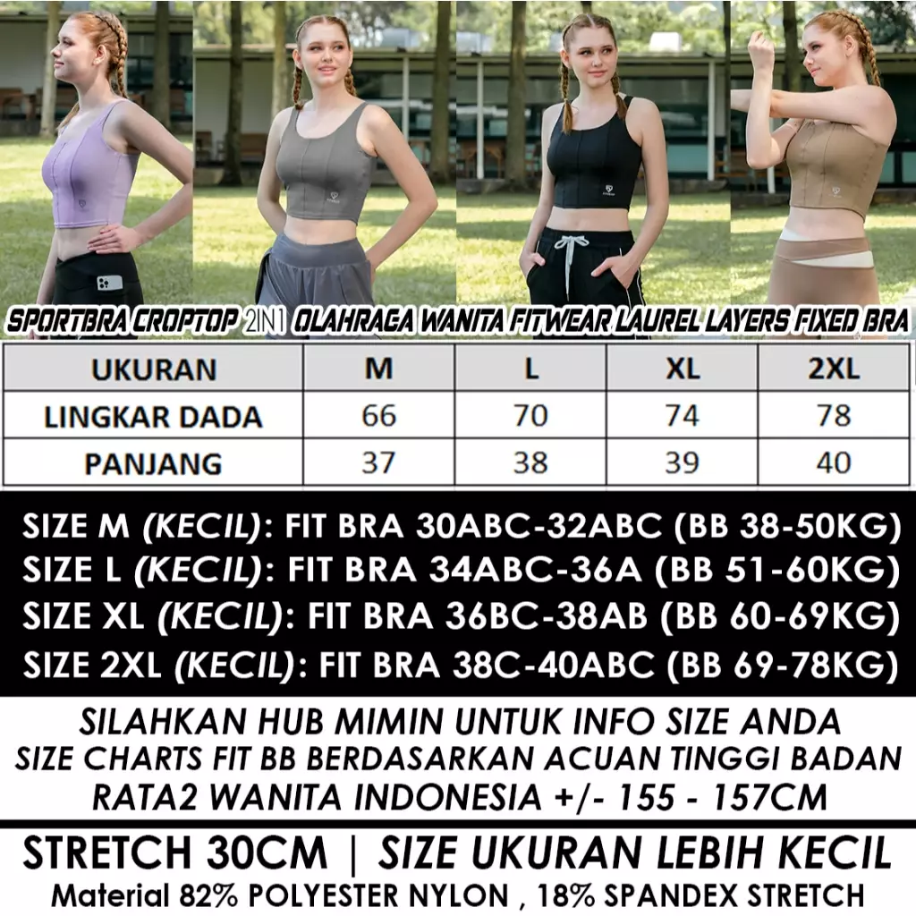 Jual FITWEAR Fitwear Sportbra Croptop Olahraga Wanita LAUREL 2IN1 FIXED ...