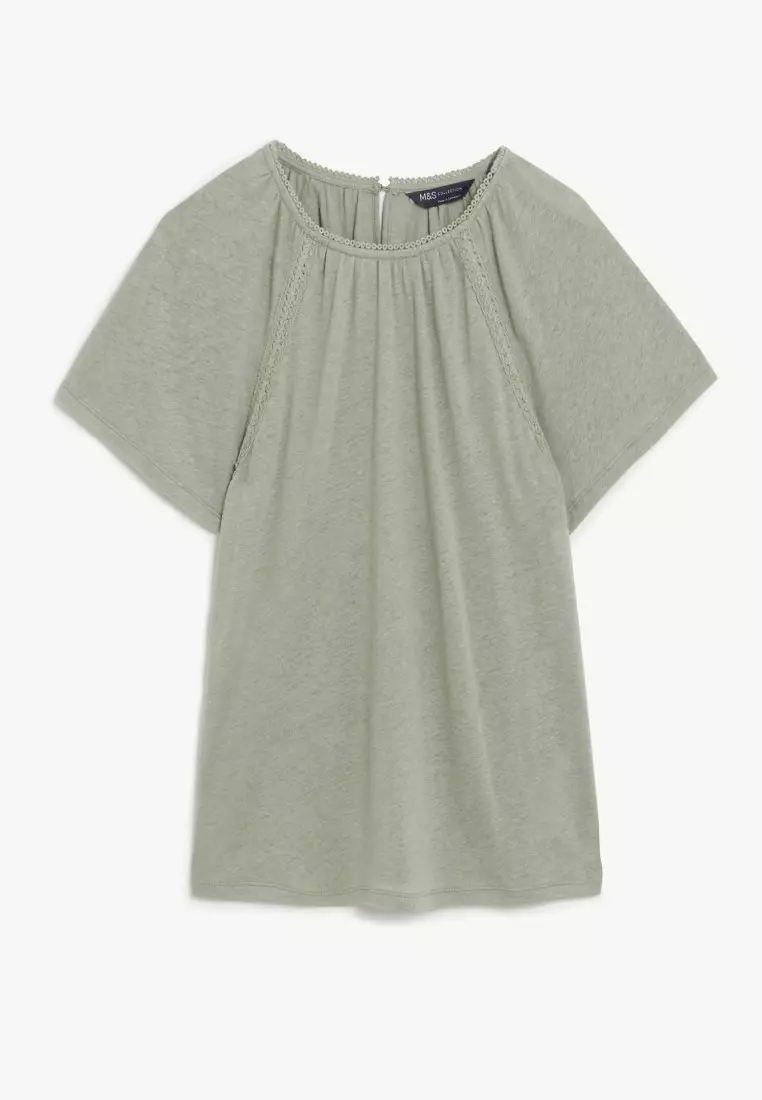 Buy MARKS & SPENCER Linen Rich Broderie Top 2025 Online | ZALORA ...