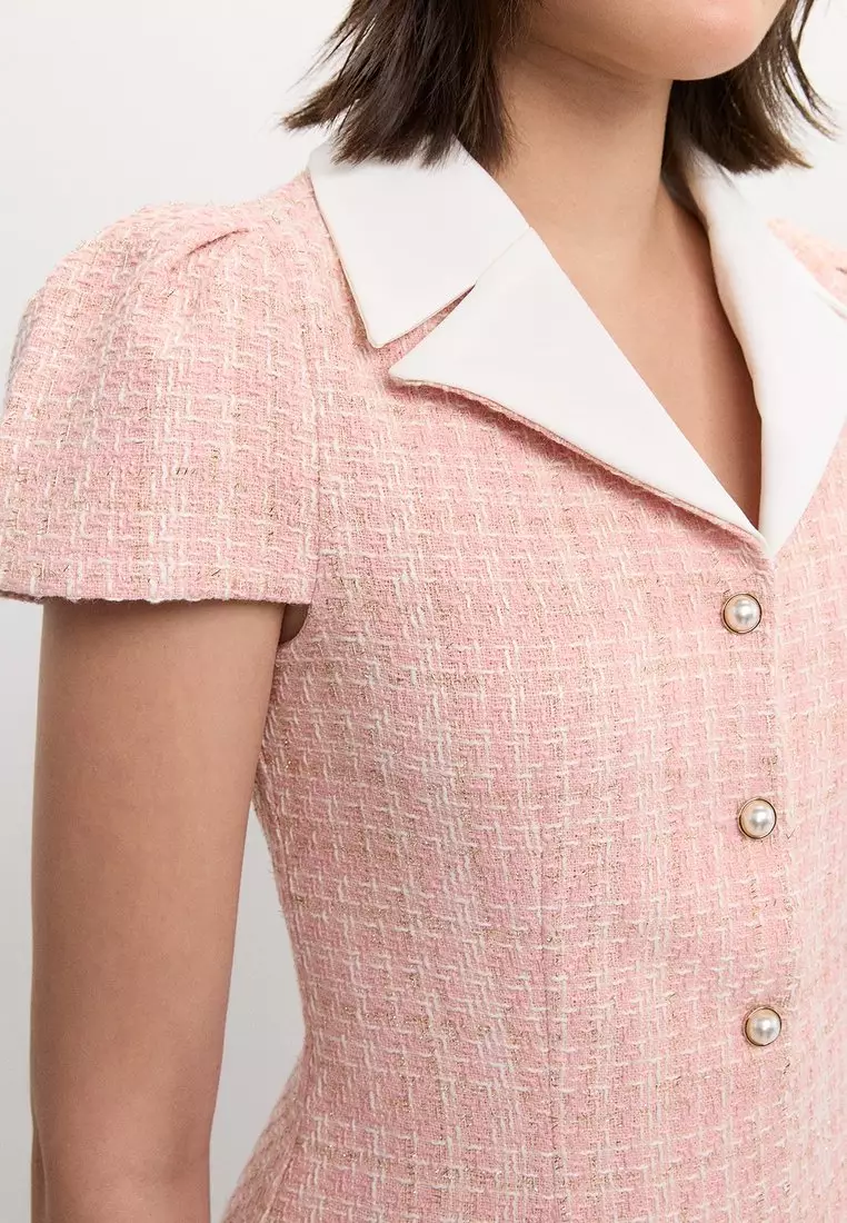 Pomelo Tweed Pearl Button Dress - Light Pink 2025 | Buy Pomelo Online ...
