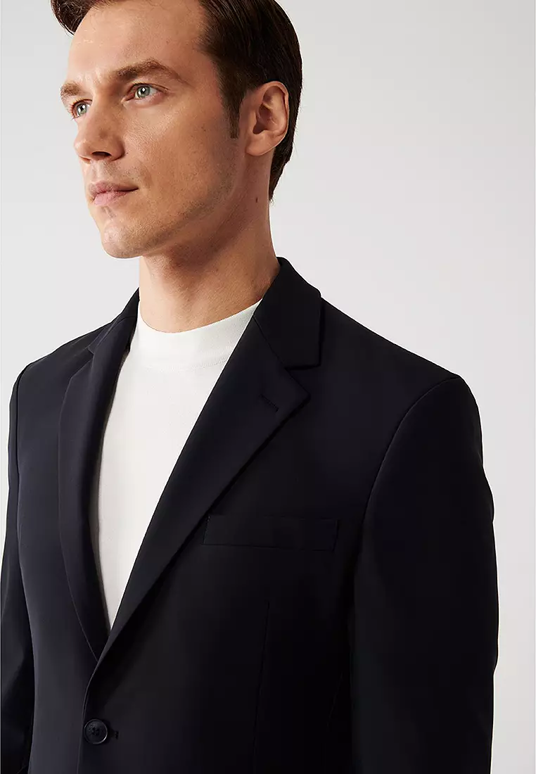 Buy Avva Navy Blue Water Repellent Degree Flexible Fabric Double Slit ...