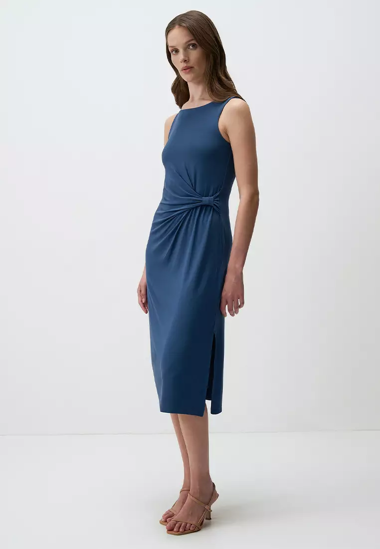 Buy Jimmy Key Jimmy Key Indigo Blue Slim Fitted Boat Neck Knitted Midi ...