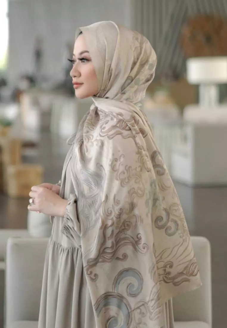 Buy Buttonscarves The Wave Satin Shawl - Sand Online | ZALORA Malaysia