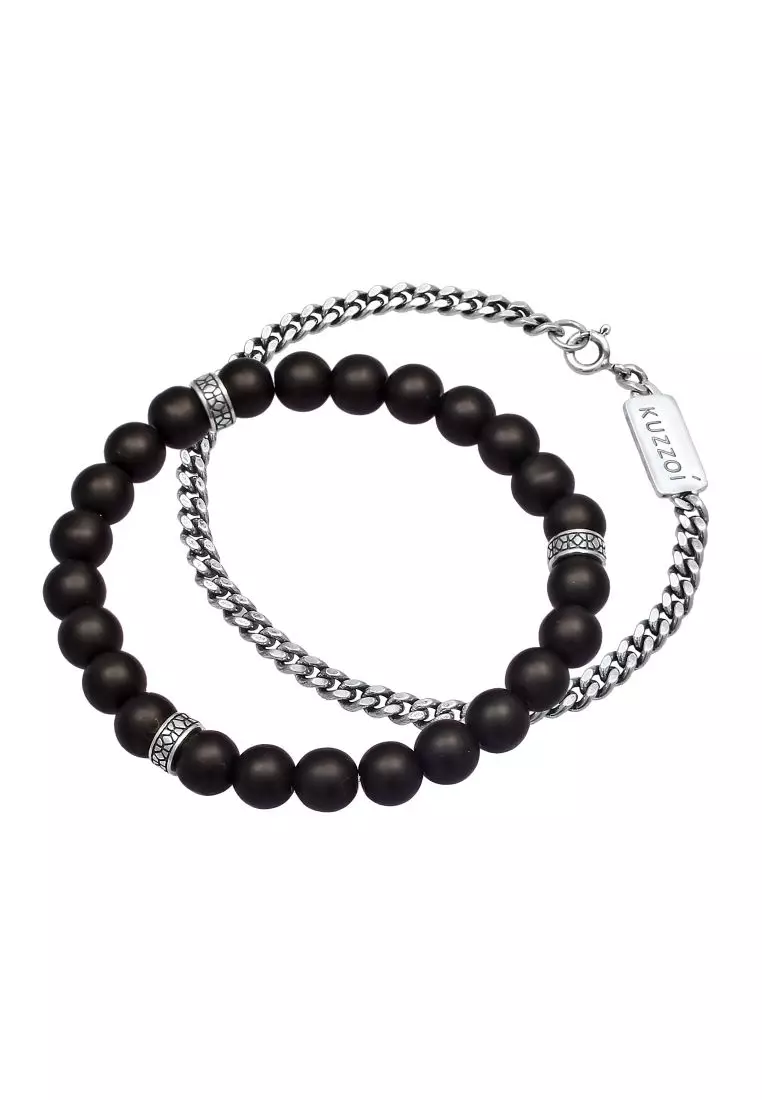 Buy Kuzzoi Men's Black Onyx Bead and Chain Bracelet Set 2026 Online ...