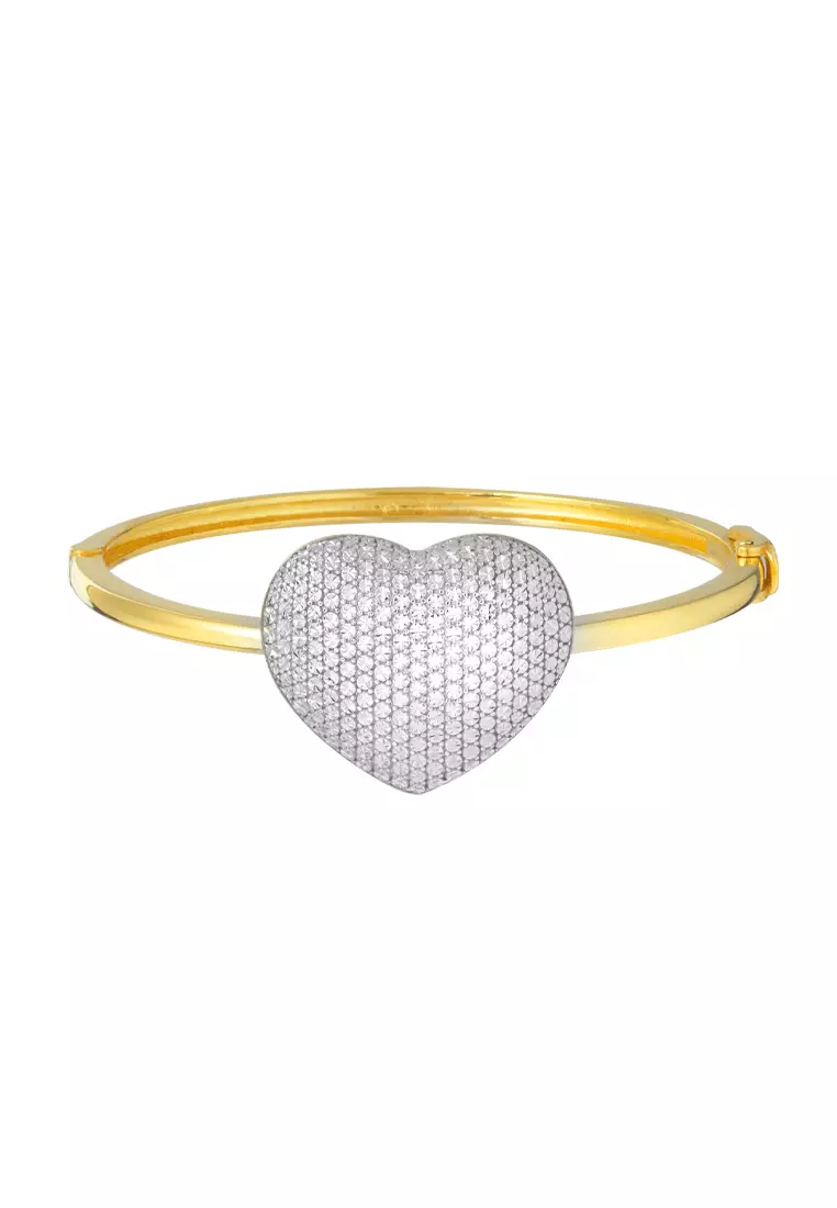 Buy TOMEI TOMEI Diamond Cut Collection Heart Bangle, Yellow Gold 916 ...