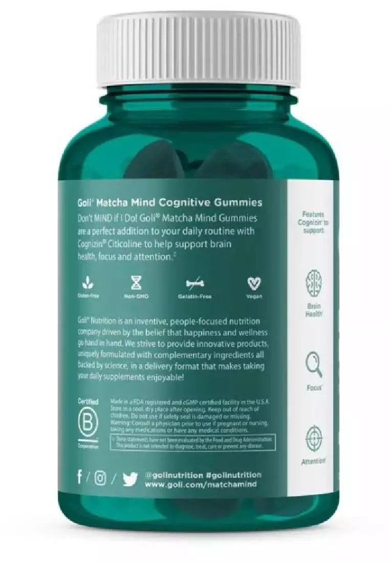Buy Goli Goli Nutrition Matcha Mind Cognitive Gummies 60 Count 2024 Online | ZALORA Philippines