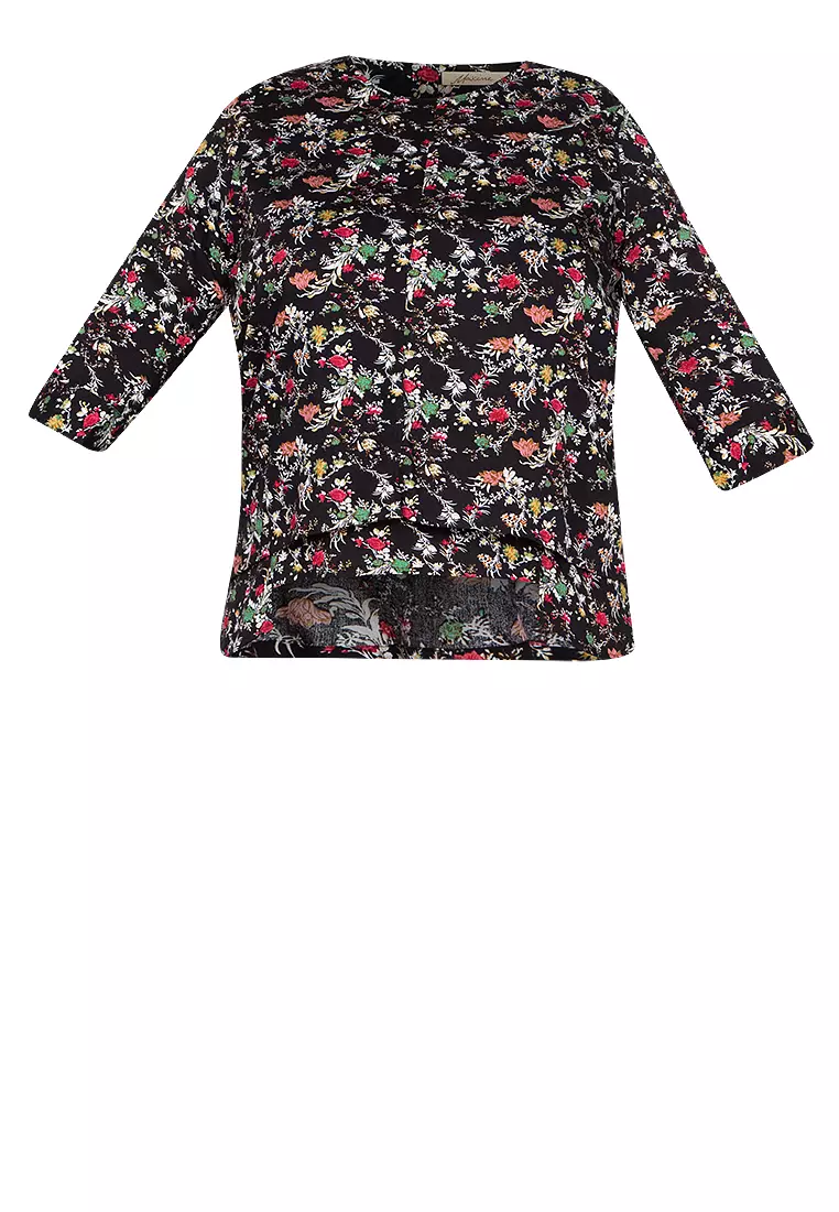 Buy Maxine Plus Size Blouse Floral Layered 3/4 Sleeves Cotton Rayon ...