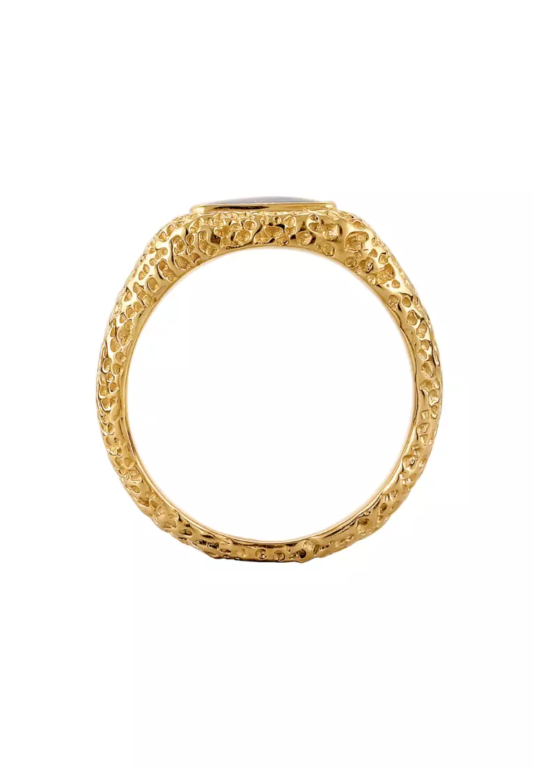 Buy Kuzzoi Ring Men Signet Structured Enamel Gold Plated 2026 Online ...