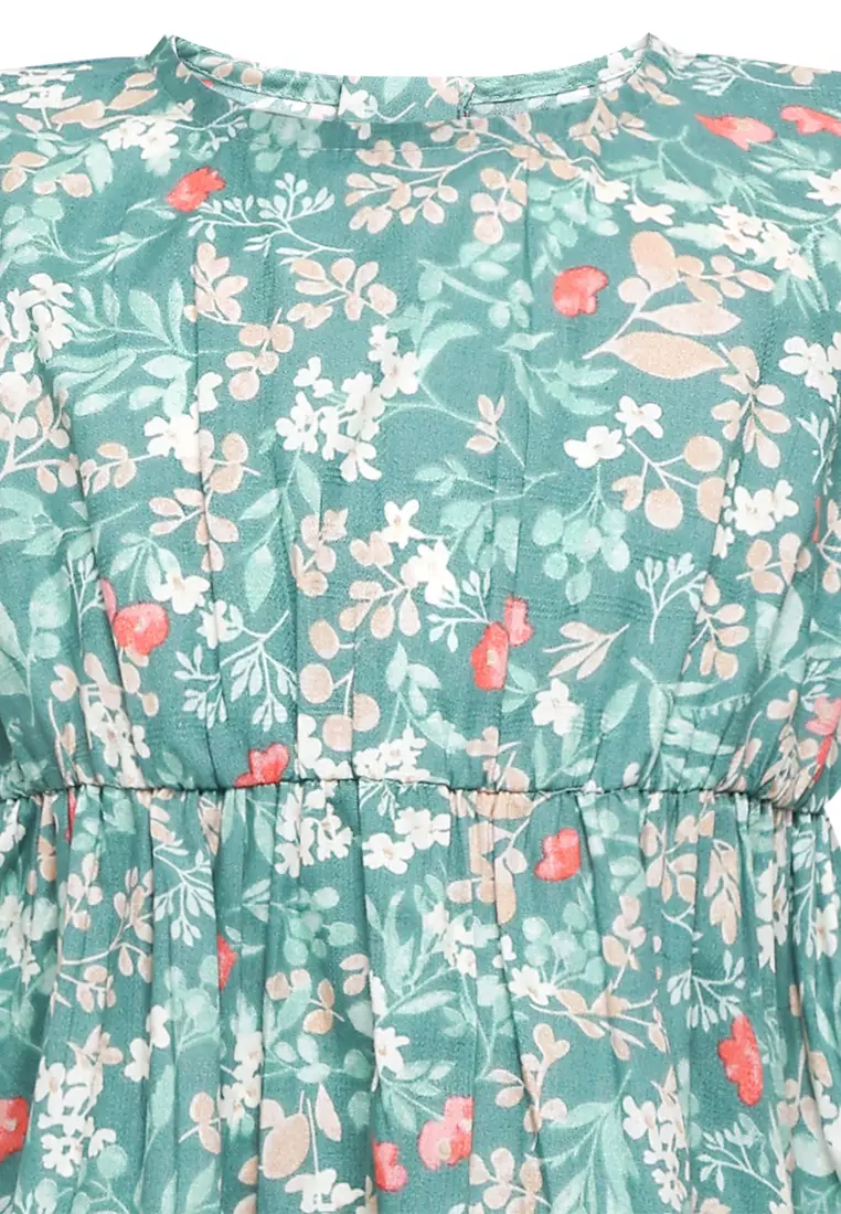 Jual qna Qna Girl Cochava Dress Midi Anak Hijau Motif Flora Original ...