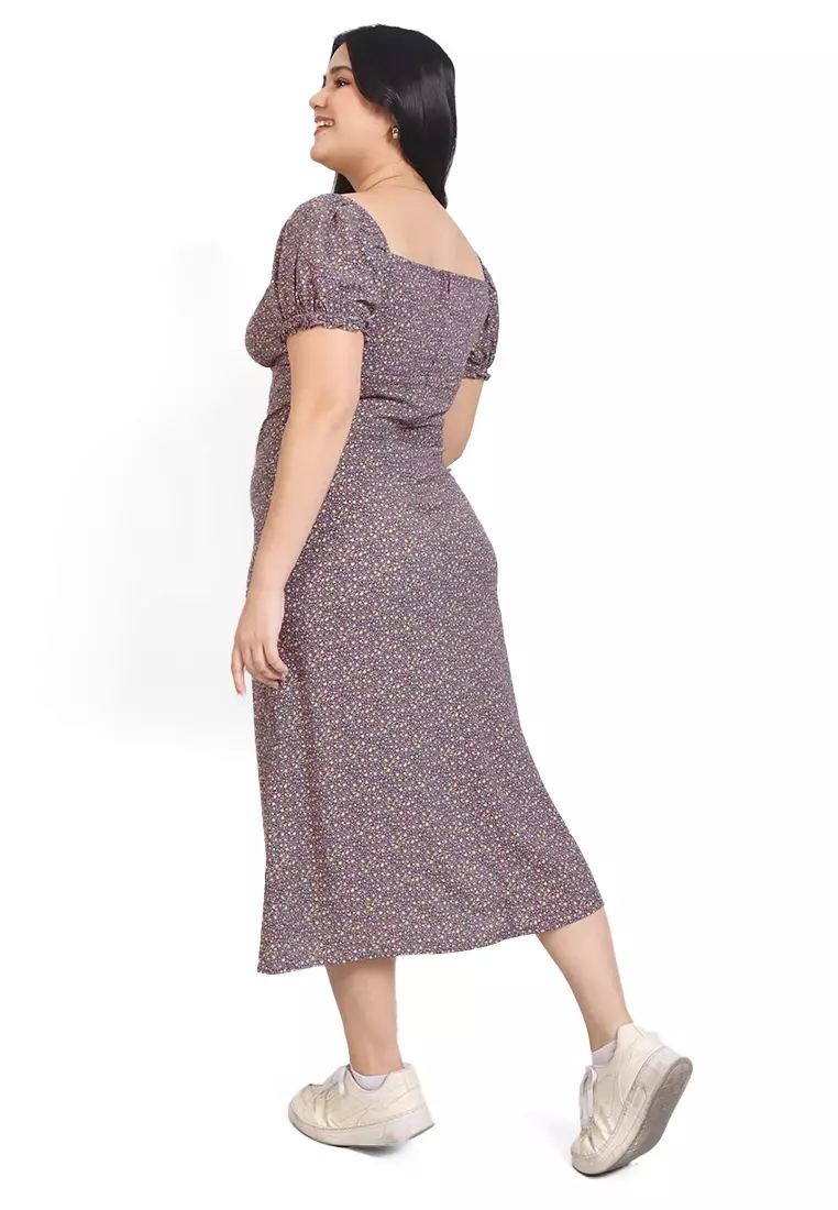 Buy JUST G Ditsy Floral Midi Dress With Shirring 2026 Online | ZALORA ...