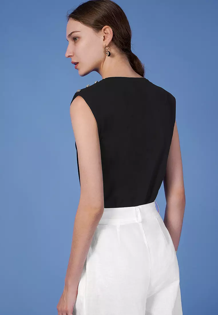 Buy Saturday Club Shoulder Button Embellished Top Online | ZALORA Malaysia