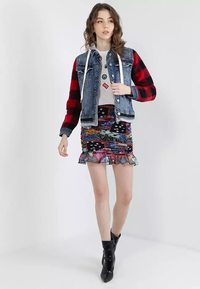 Desigual Denim Jacket with Plaid Sleeves 2024 | Buy Desigual Online ...