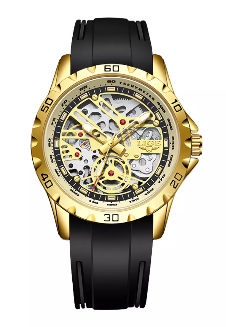 Buy LIGE Automatic Unisex Diver's IP Gold Stainless Steel Self-winding ...