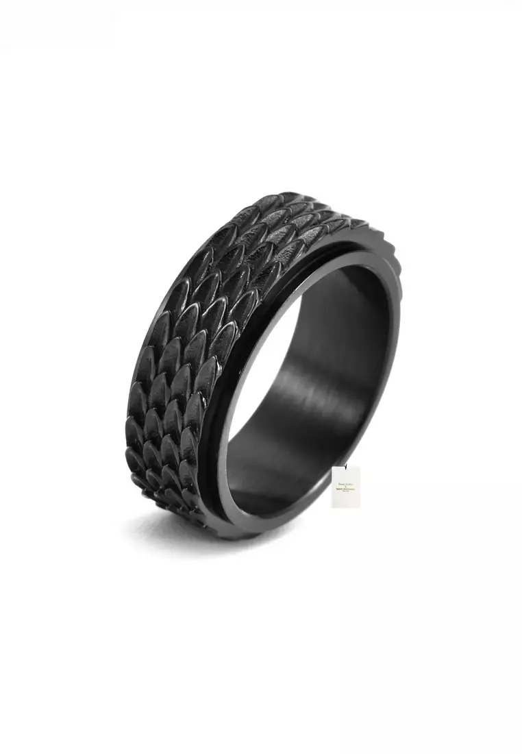 Buy HAPPY FRIDAYS Titanium Steel Rotatable Design Dragon Scale Ring JW ...