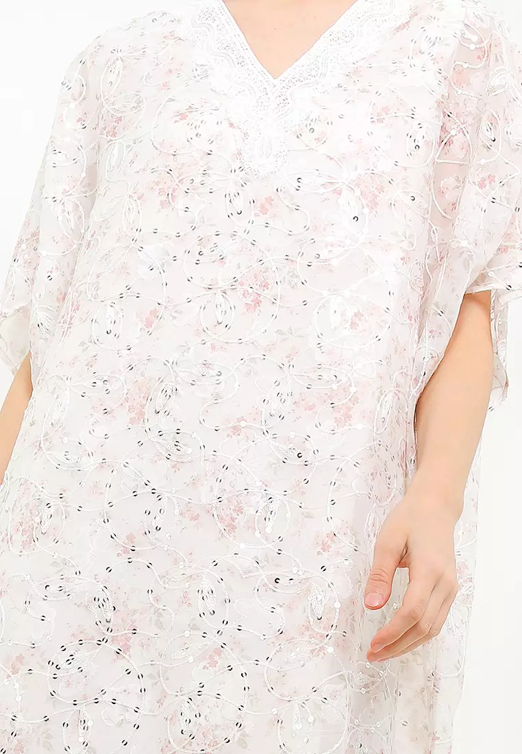 Jual Chic Simple Seq Crochet Lace Seq Emb Flo Print Kaftan Original ...