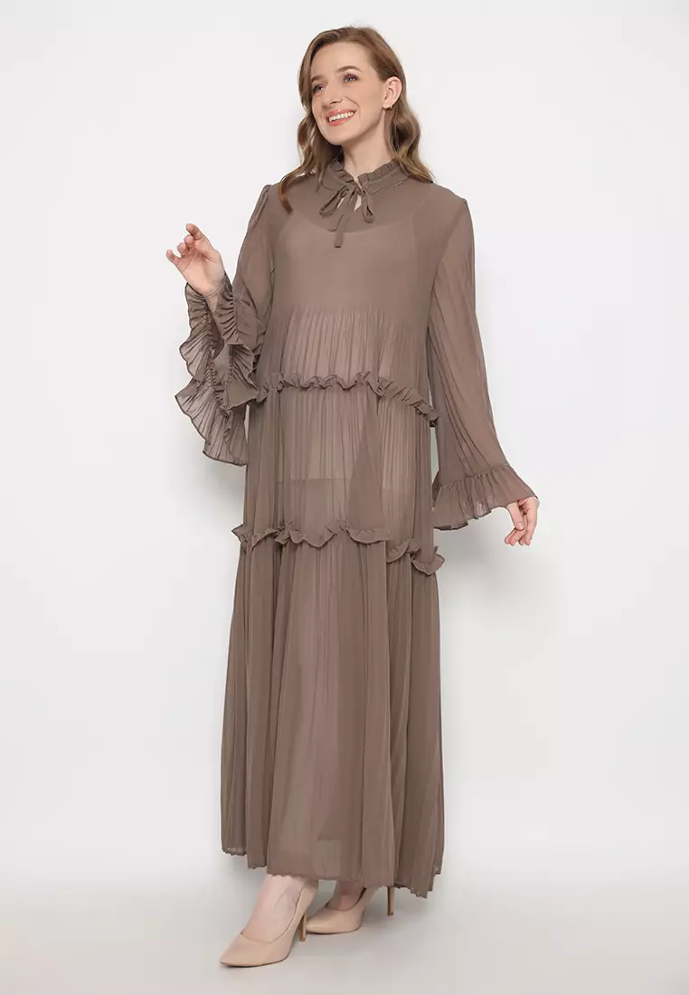 Jual Rupa Arupa Rupa Arupa - Brown Yarelli Pleats Dress Original 2025 ...