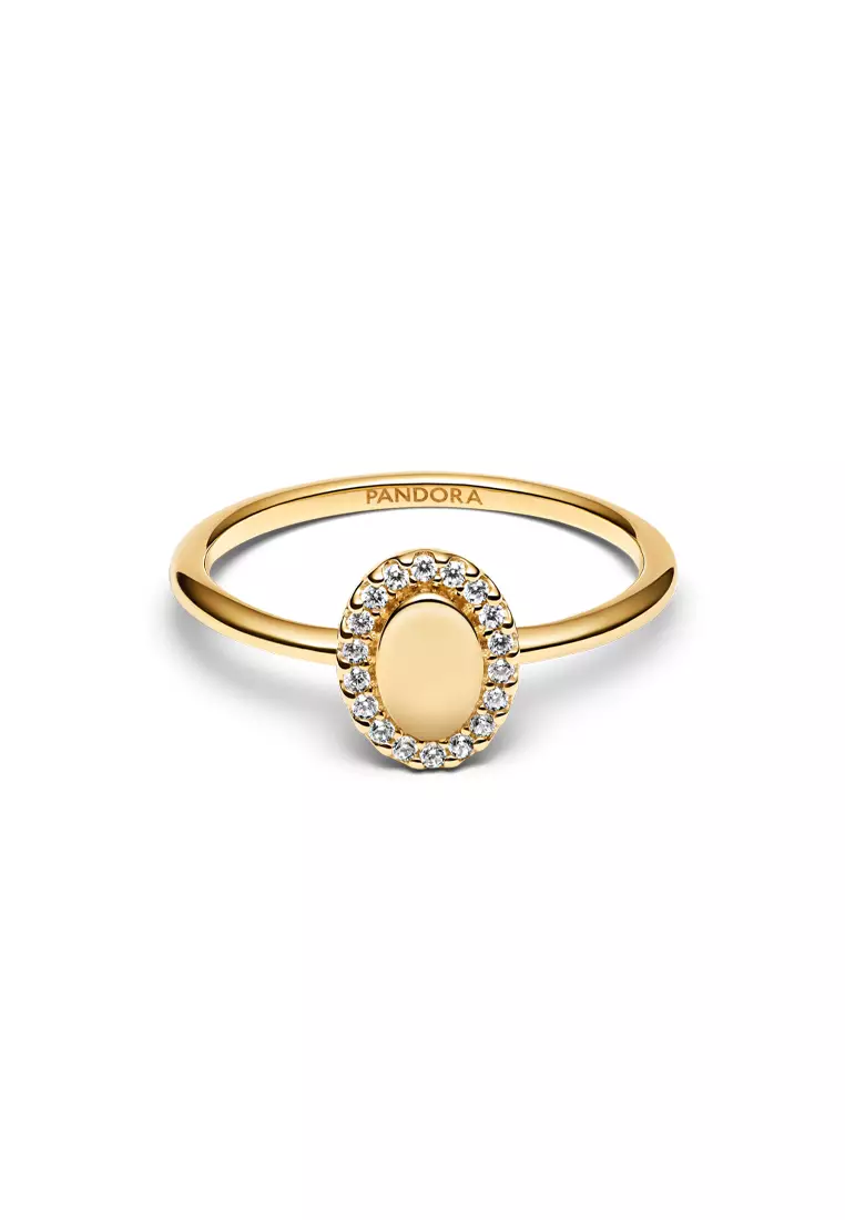 Buy Pandora Pandora 14k Gold Plated Engravable Oval Halo Ring Online ...