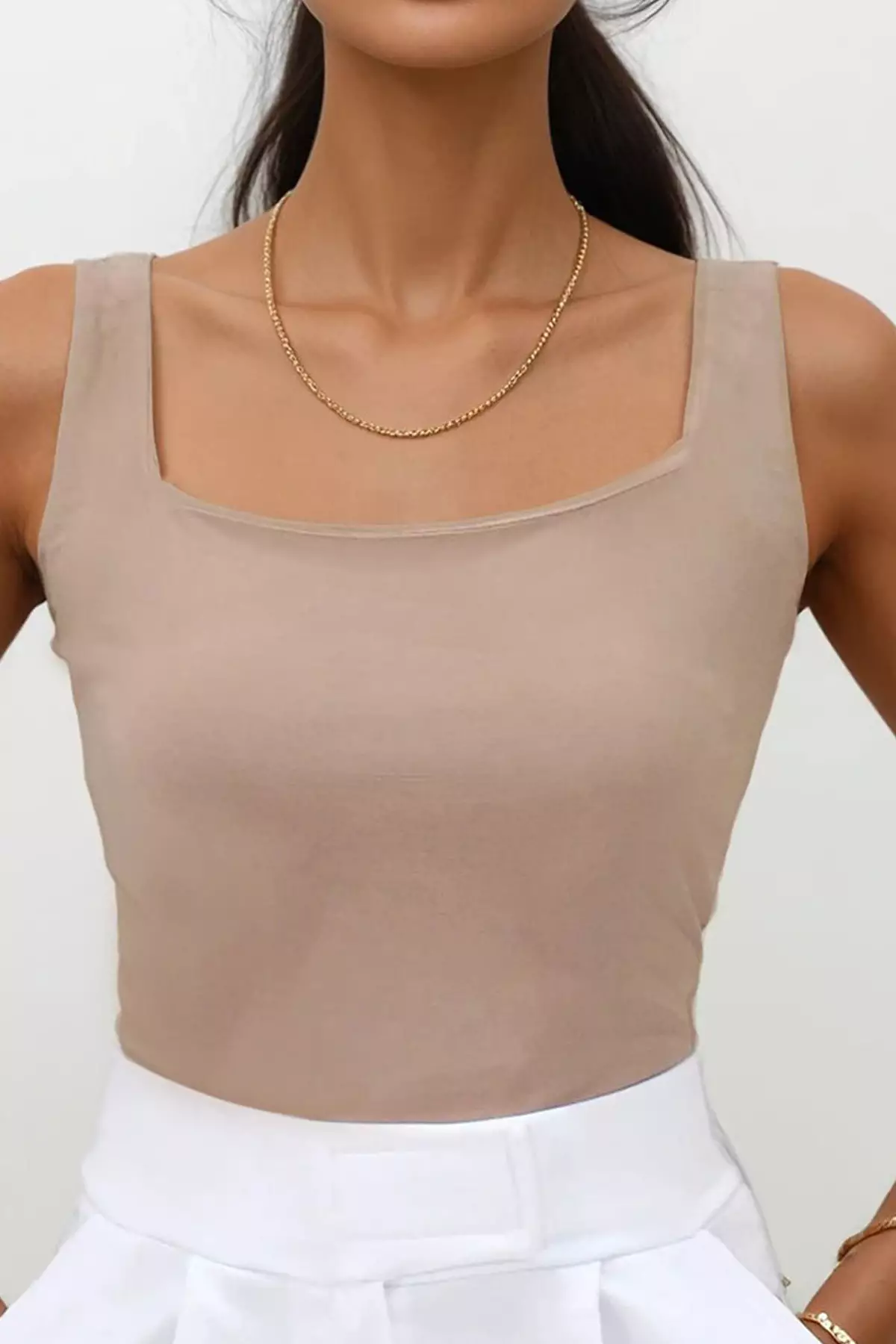 Buy Alacati Square Collar Thin Strap Sandy Top 2025 Online | ZALORA