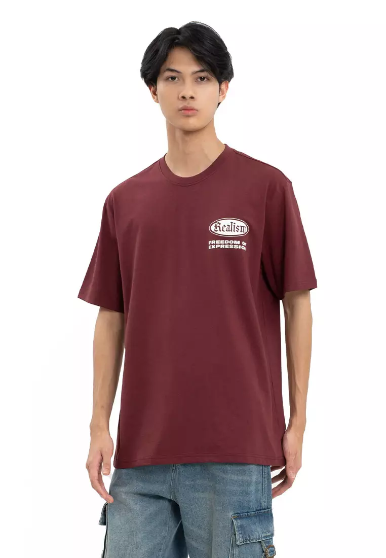 Buy DRUM Realism 2 Side Print Relaxed Fit Tee- Maroon Online | ZALORA ...