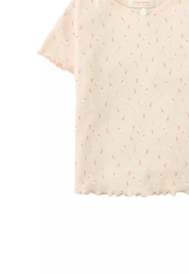 Buy Gingersnaps Anya Pointelle Tee with All-Over Floral Print and Satin ...