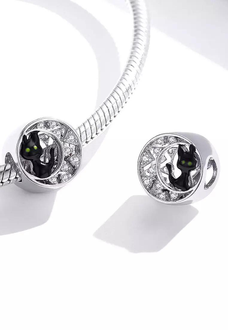 Buy 925 Signature Solid 925 Sterling Silver Black Cat Over the Moon ...
