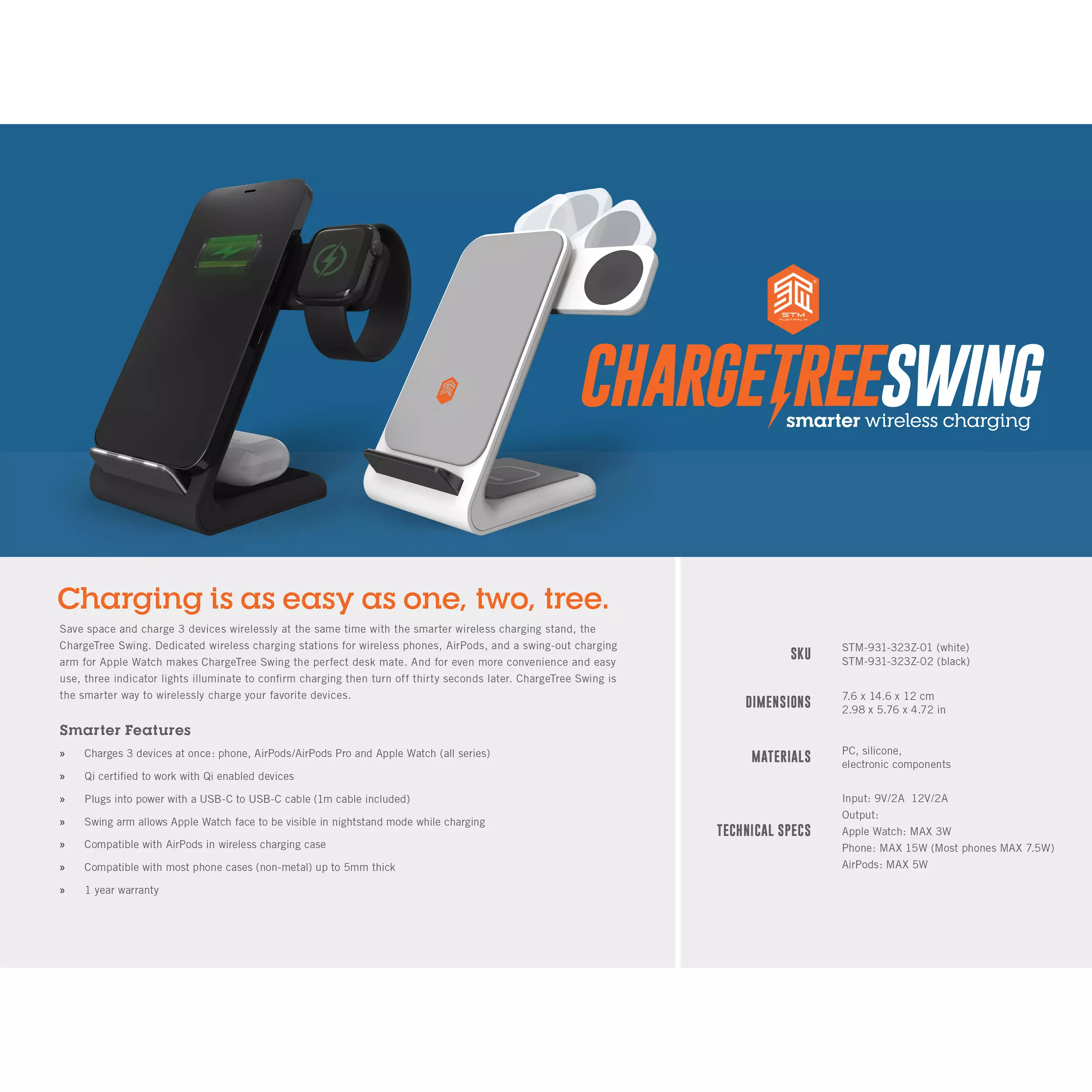 Jual STM STM 3in1 Docking Wireless Charging Station Charge Tree Swing ...
