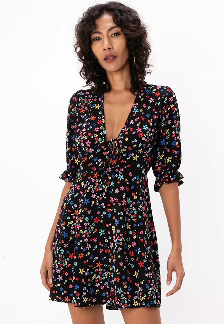 Buy ASOS Design Tie Front Mini Tea Dress With Godets Online | ZALORA ...