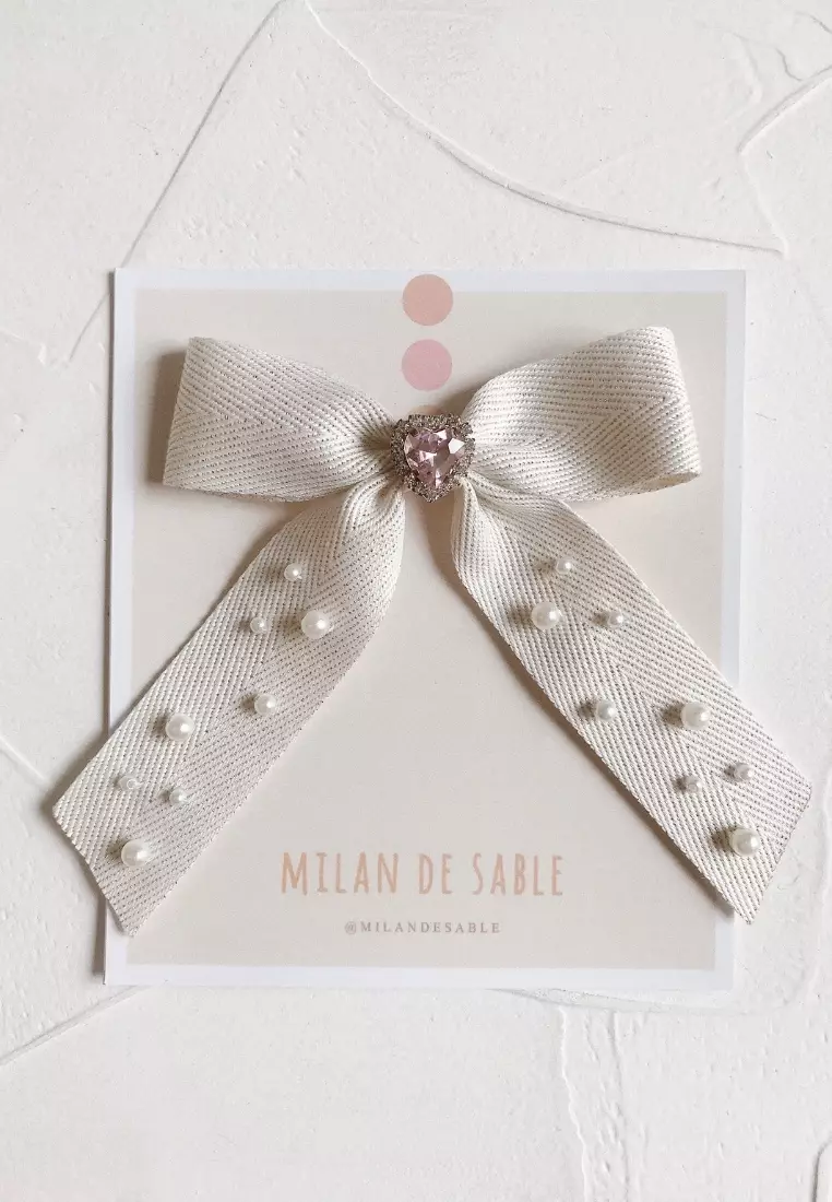 Jual Milan de sable Edith Pearl Bow French Clip Ivory - Pita Jepit ...