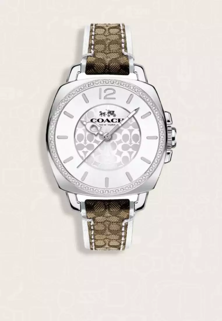 Jual Coach Jam Tangan Wanita Coach Boyfriend Signature Strap Silver ...