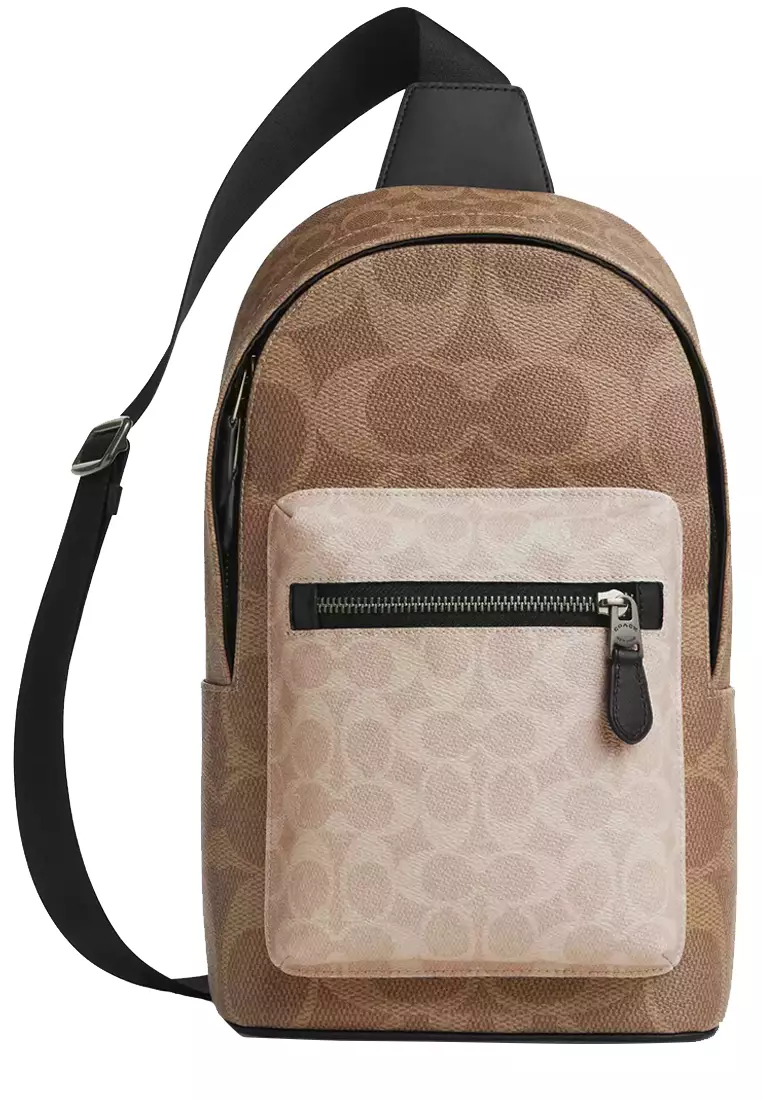Buy COACH West Pack Bag In Blocked Signature Canvas in Sand/ Tan CAB60 ...