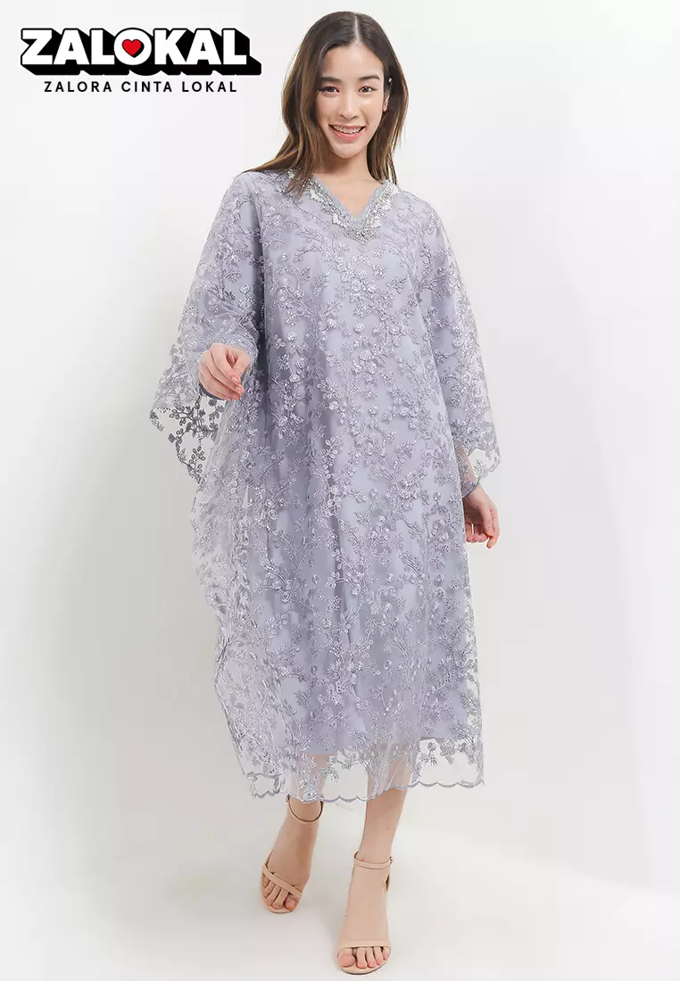 Jual Chic Simple Embellished Seq Emb Mesh Batwing Kaftan Original 2025 ...