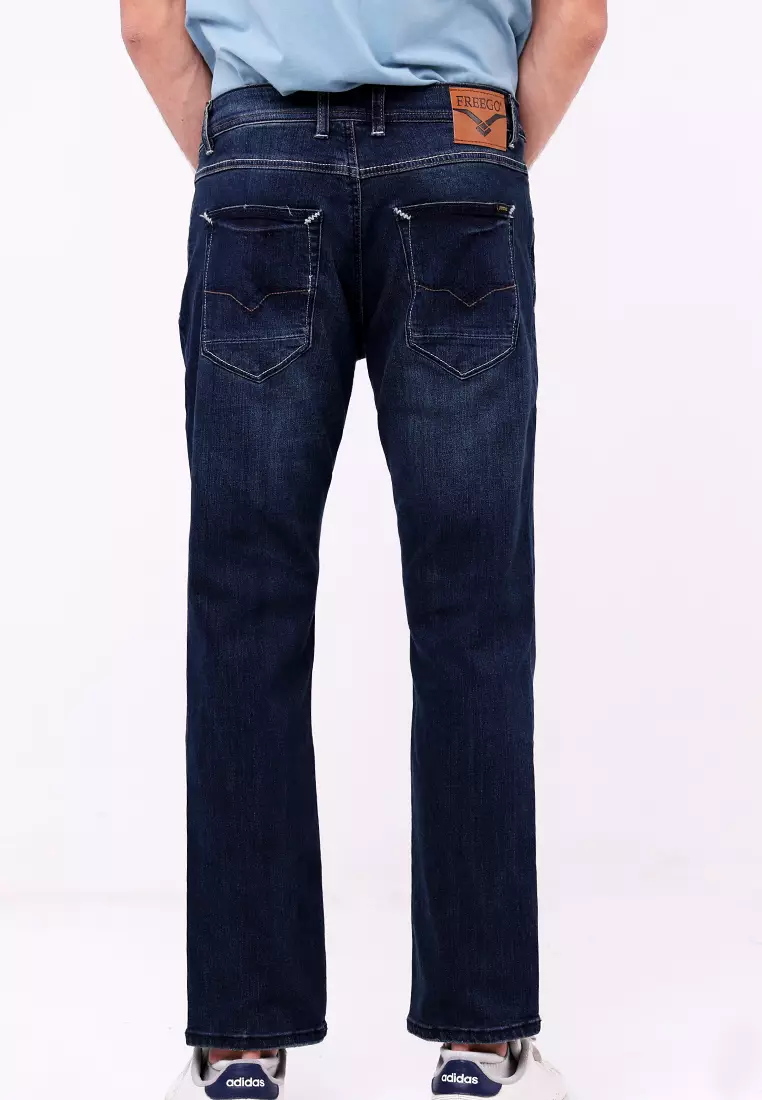 Buy Freego Mens Denim Long Slim Tapered Fit Stretch Jeans 2025 Online ...