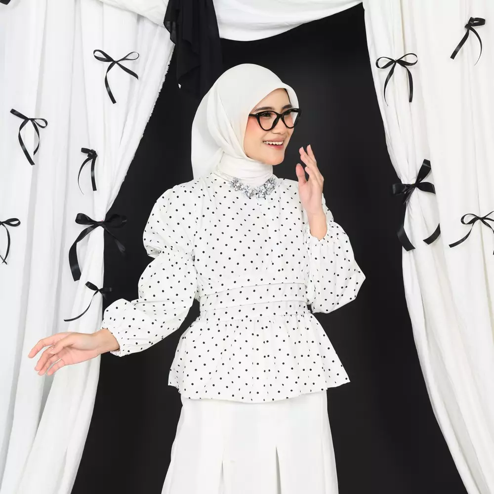 Jual Mybamus Leoni Blouse Polkadot - Polka White M19973 R35S3 Original ...