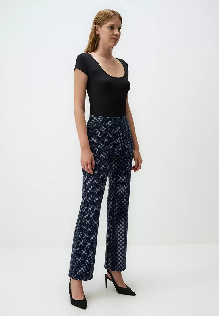 Buy Jimmy Key Jimmy Key Navy Blue Wide Leg High Waist Patterned Knitted ...