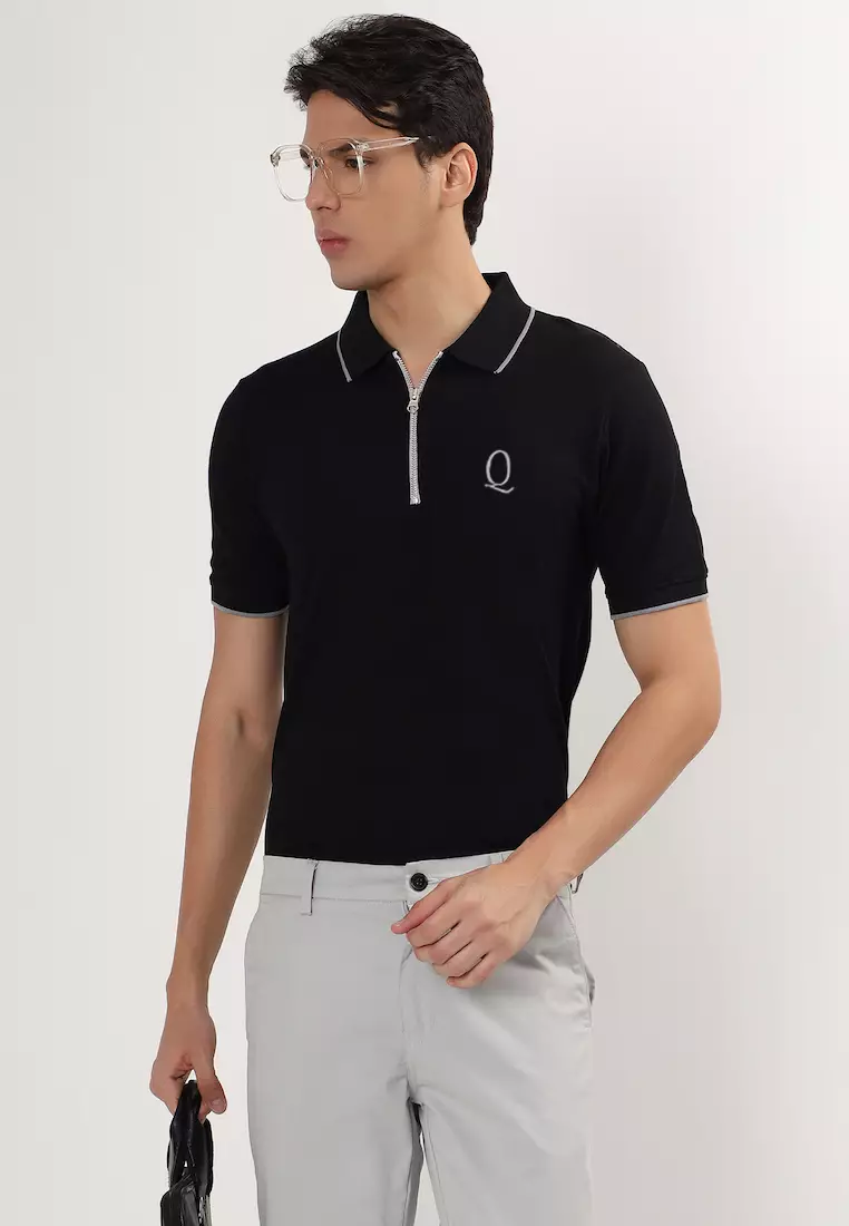 Buy QuirkyT Mens Black and Grey Tipping Collar-Cuff Cotton Polo Shirt/T ...