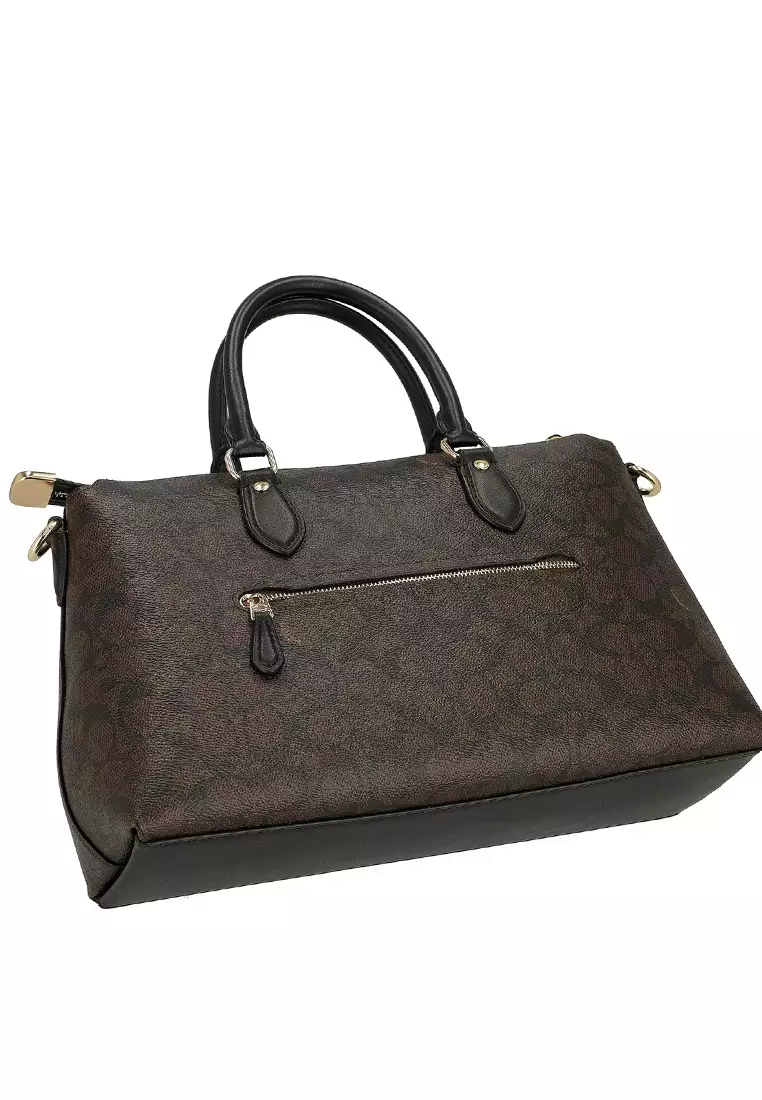 Buy COACH Georgia Satchel Bag In Signature Canvas - Walnut/Black 2025 ...