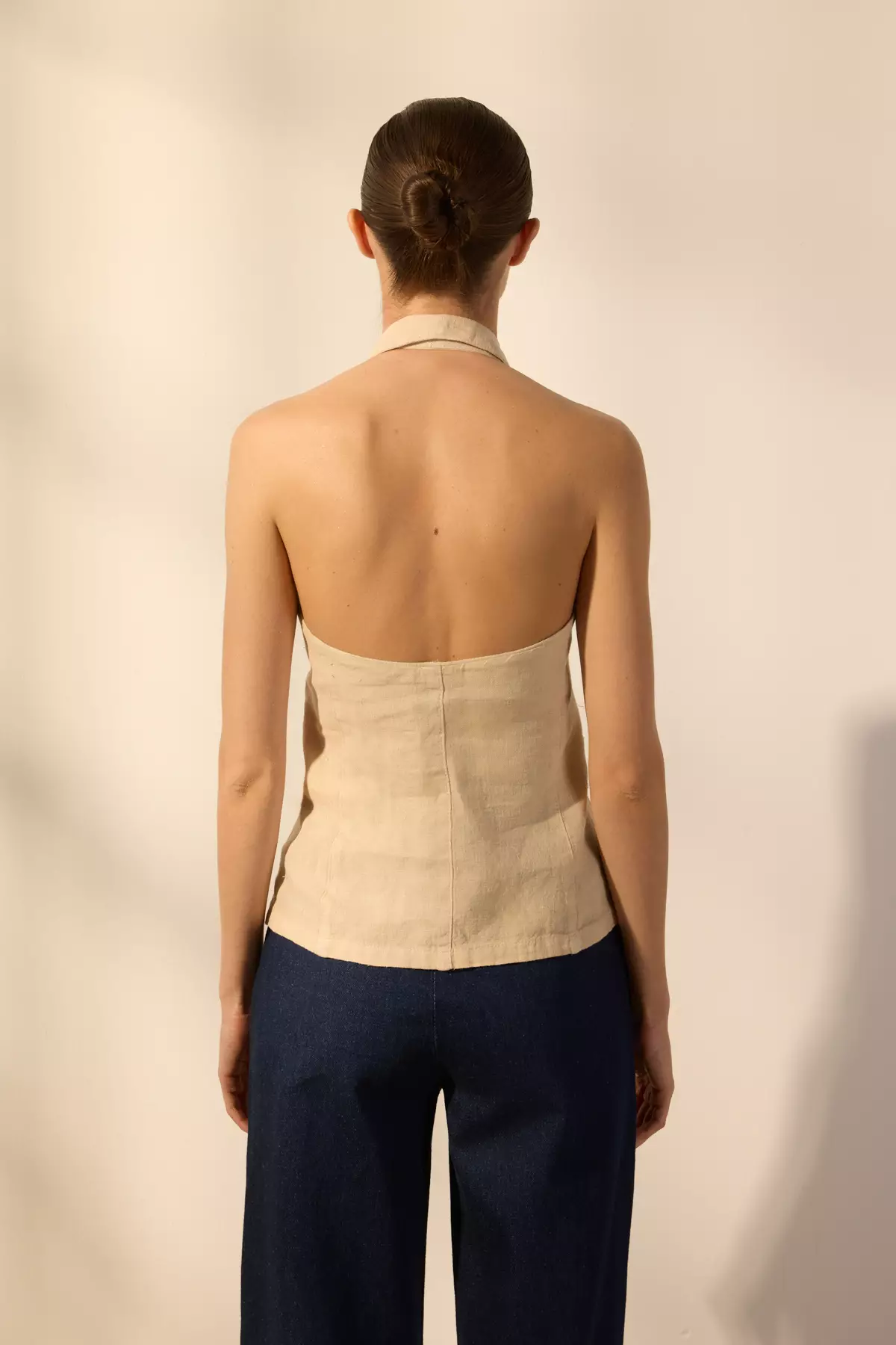 Buy Trendyol Beige 100% Linen Pocket Detailed Halter Neck Vest ...
