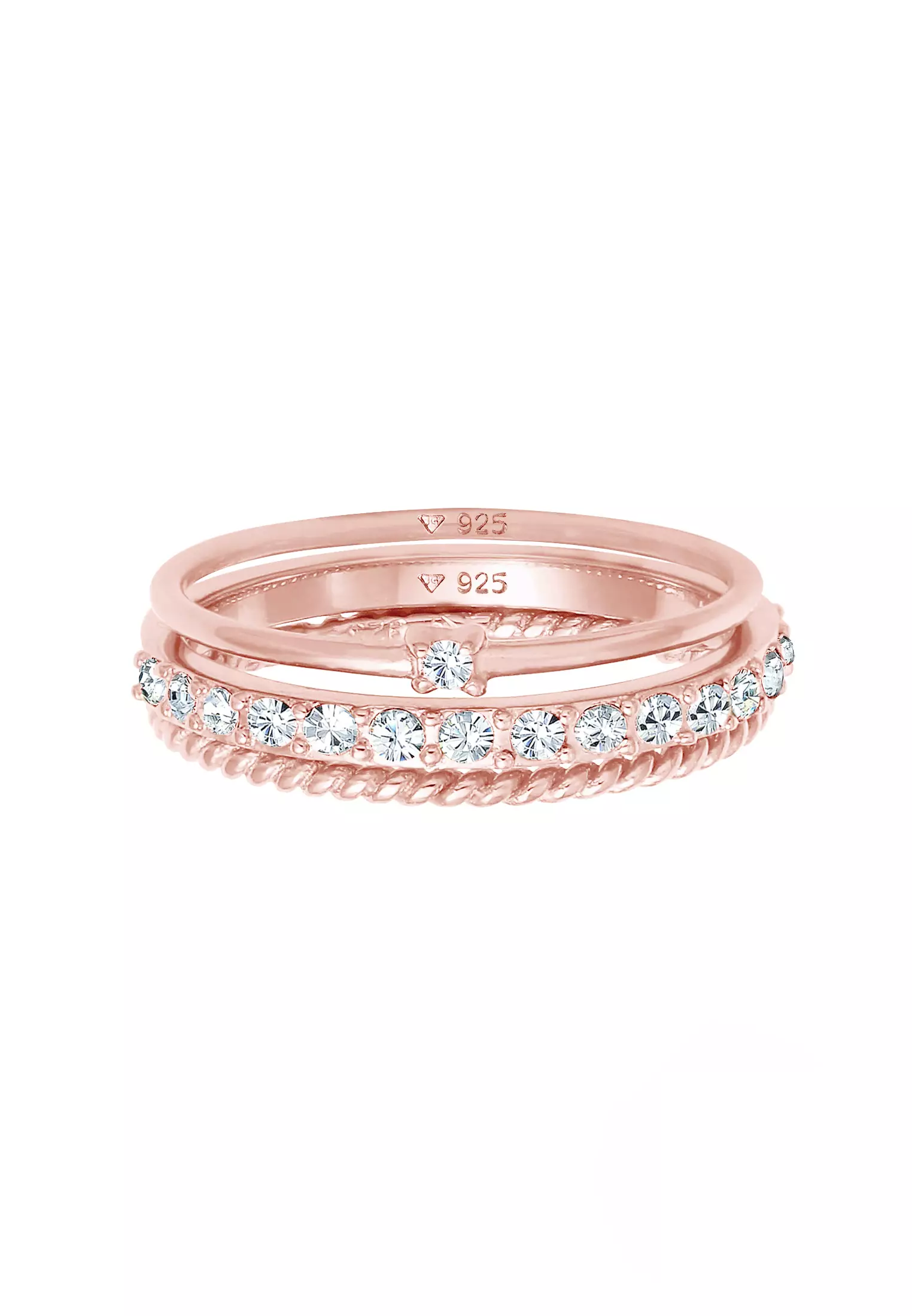 Buy ELLI GERMANY Ring Set Band Basic Sparkling Crystals Rosegold Plated 2025 Online | ZALORA