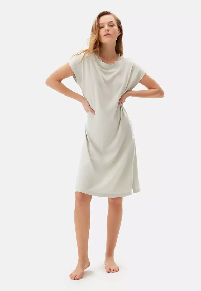Buy DAGİ Sea Green Nightie, Boat Neck, Regular, Short Sleeve Sleepwear ...