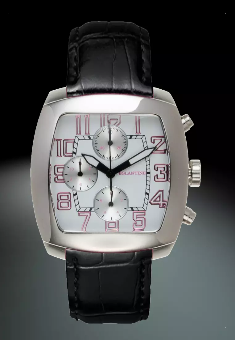 Buy EGLANTINE Navigo Steel Chronograph Quartz Watch on Black Leather ...