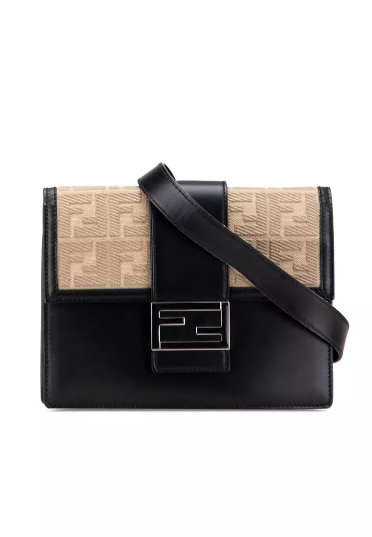 Buy Fendi Pre-Loved Fendi Calfskin And Canvas Ff 1974 Flat Baguette ...