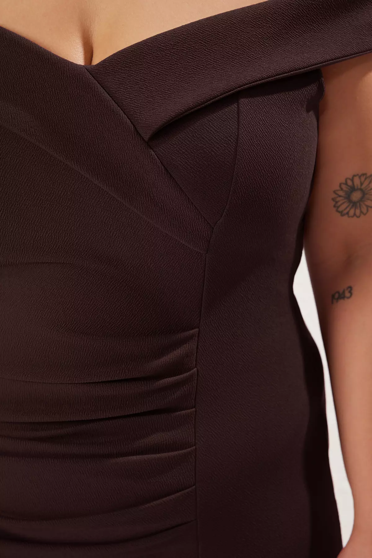 Buy Trendyol Brown Bodycon Shirred Detail Knitted Plus Size Dress ...