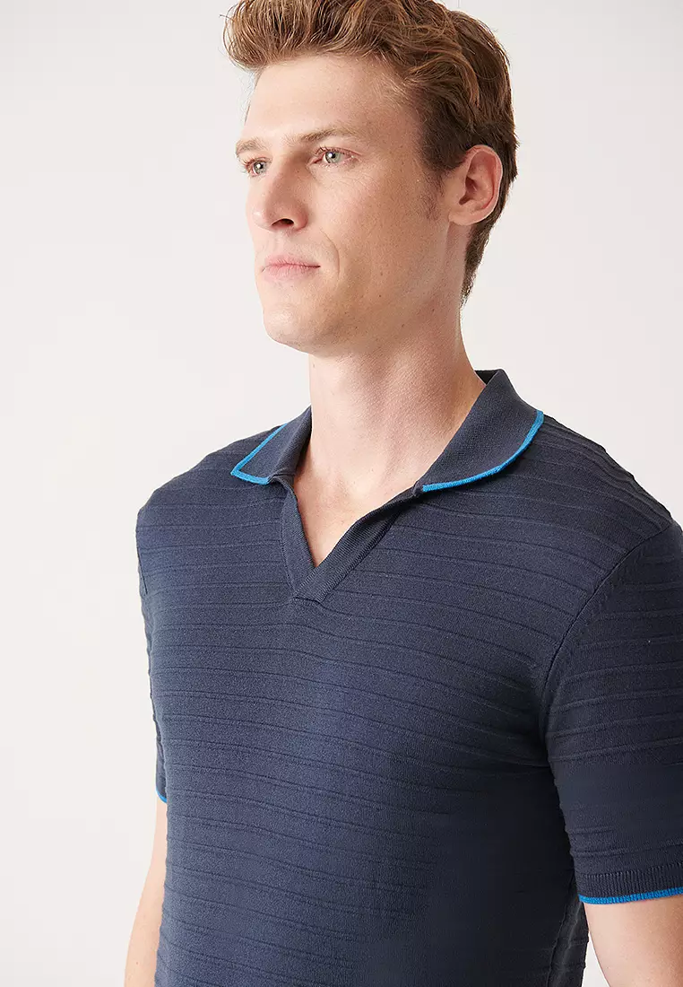 Buy Avva Polo Neck Knitted Detailed Ribbed Regular Fit Knitwear Shirt ...