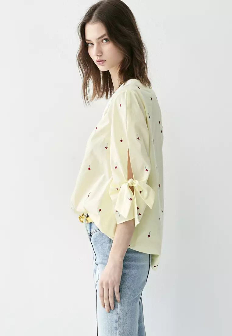 Buy iROO Floral Embroidered Top With Cut Out Lace Collar 2026 Online ...