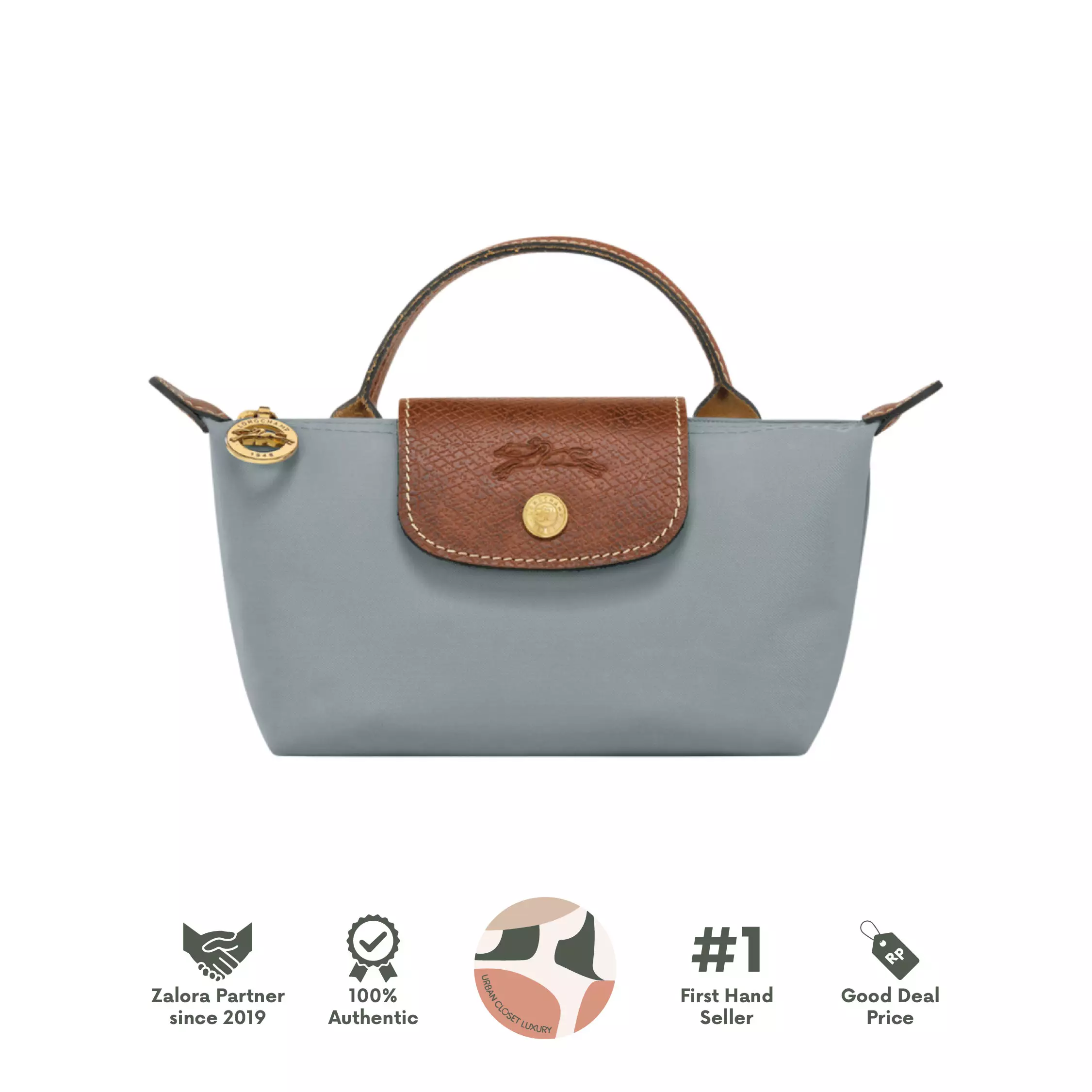 Jual LONGCHAMP Le Pliage Original Pouch With Handle Steel Original 2024 ...