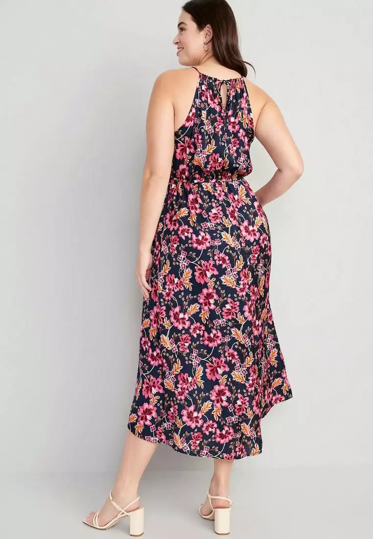 Buy Old Navy Matching Waist-Defined Floral Halter Satin Maxi Dress for ...